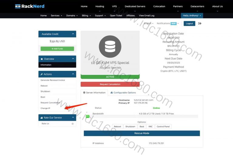 通知#RackNerd自助IPv4更换功能正式上线 支持用户一键切换 - 雪花测评